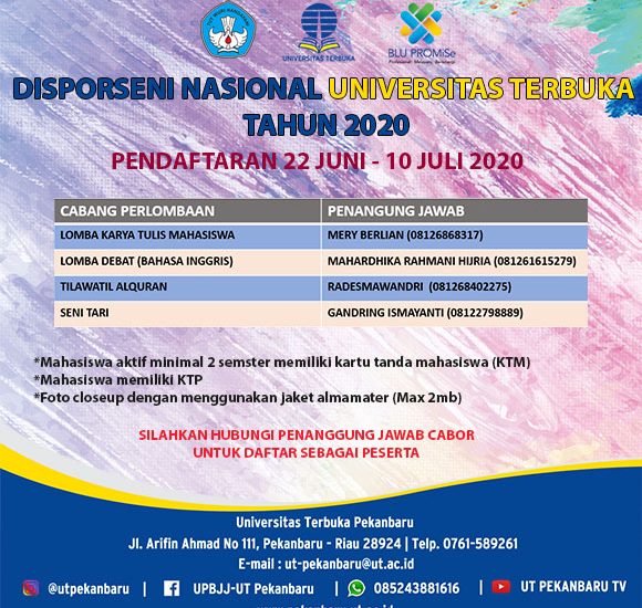 Informasi Mahasiswa : Disporseni Nasional UT 2020 - UNIVERSITAS TERBUKA | UPBJJ UT - Pekanbaru